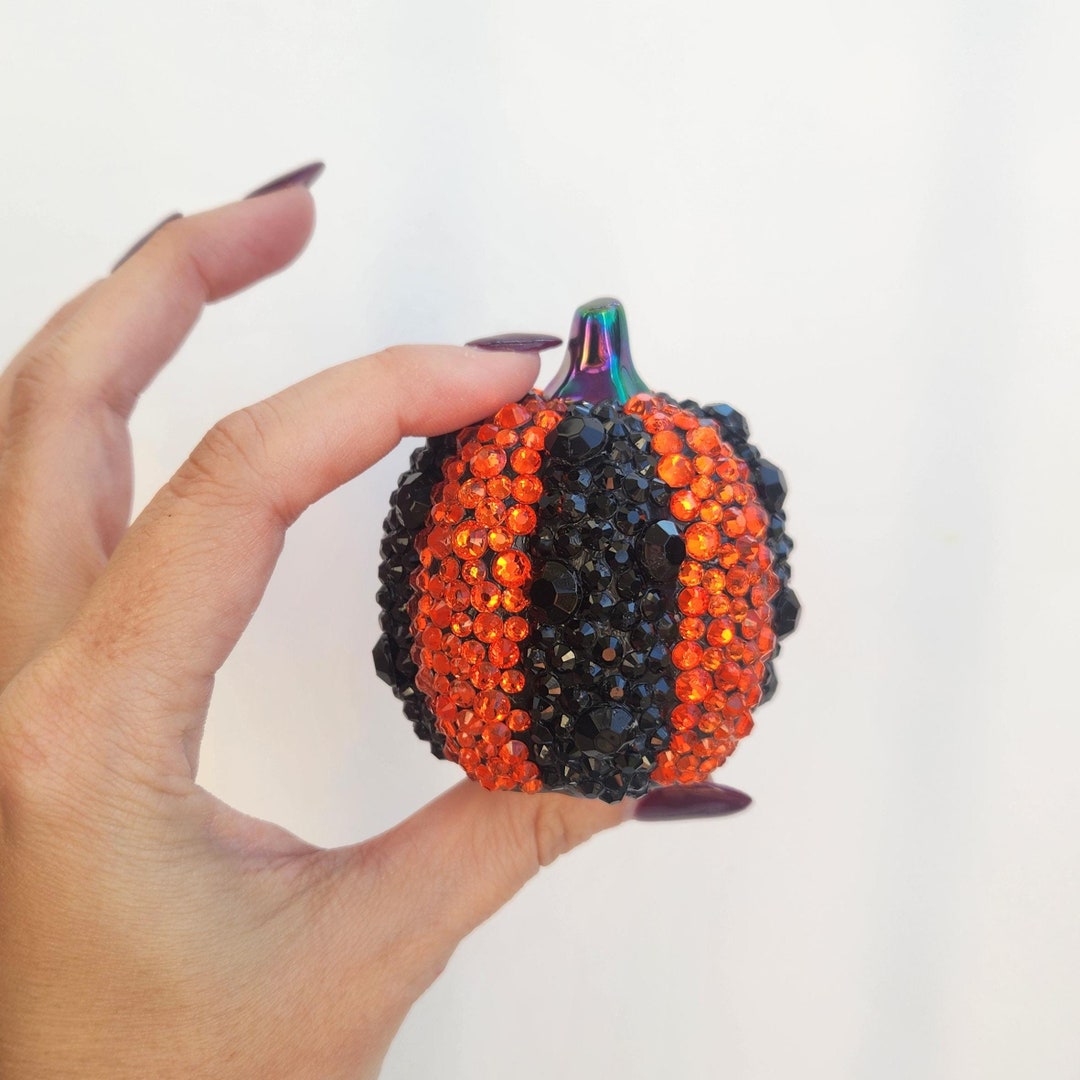 Mini Orange & Black Faux Pumpkin W Hand-applied Rhinestones | Glam ...