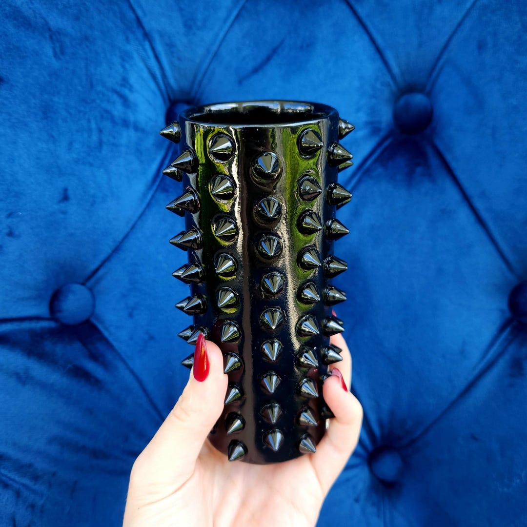 The Spiked Vase in Gloss Black With Hand-applied Studded Spike Detail ...
