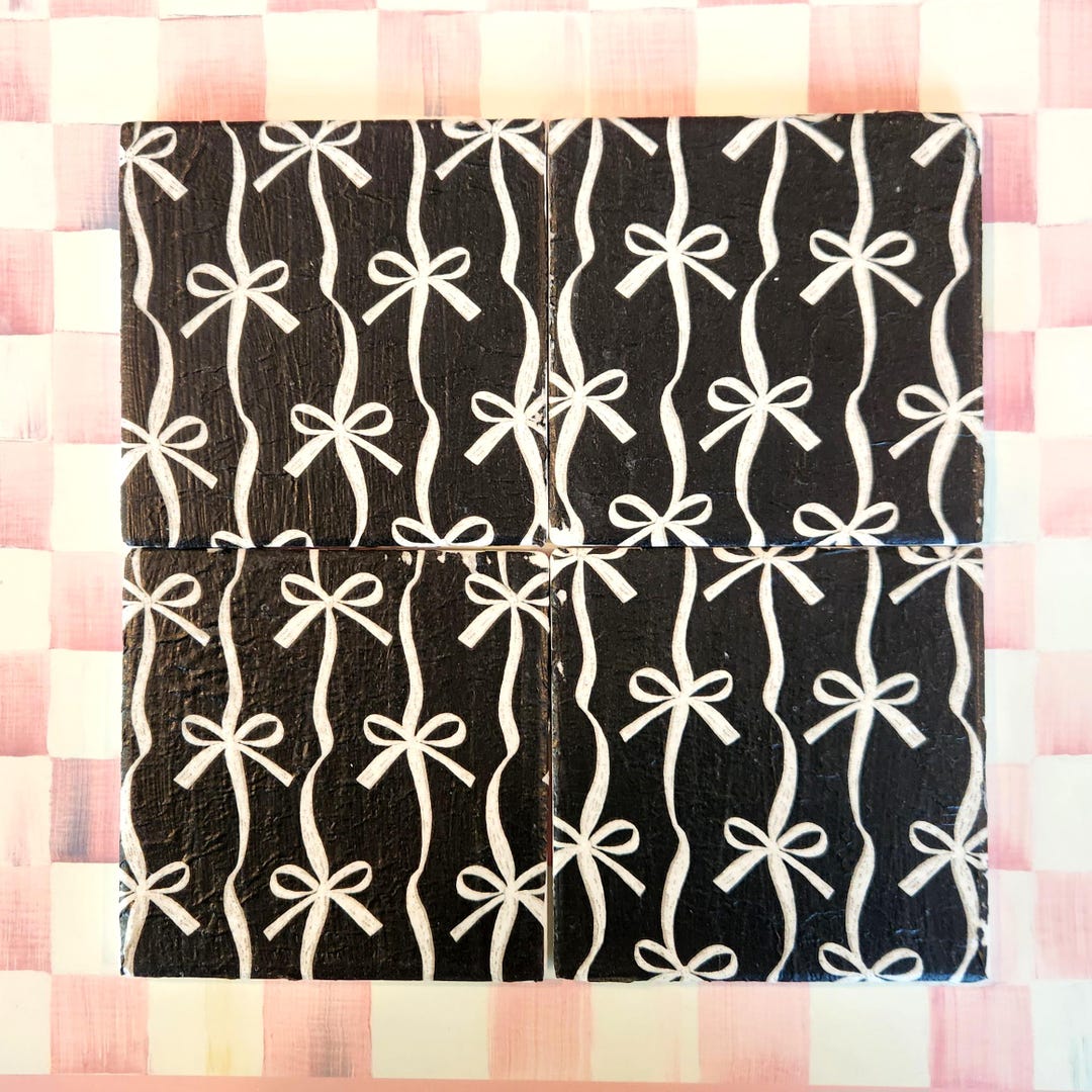 Chic Bow Coasters Black & White | 4 Handmade Decoupage Drink Coasters ...