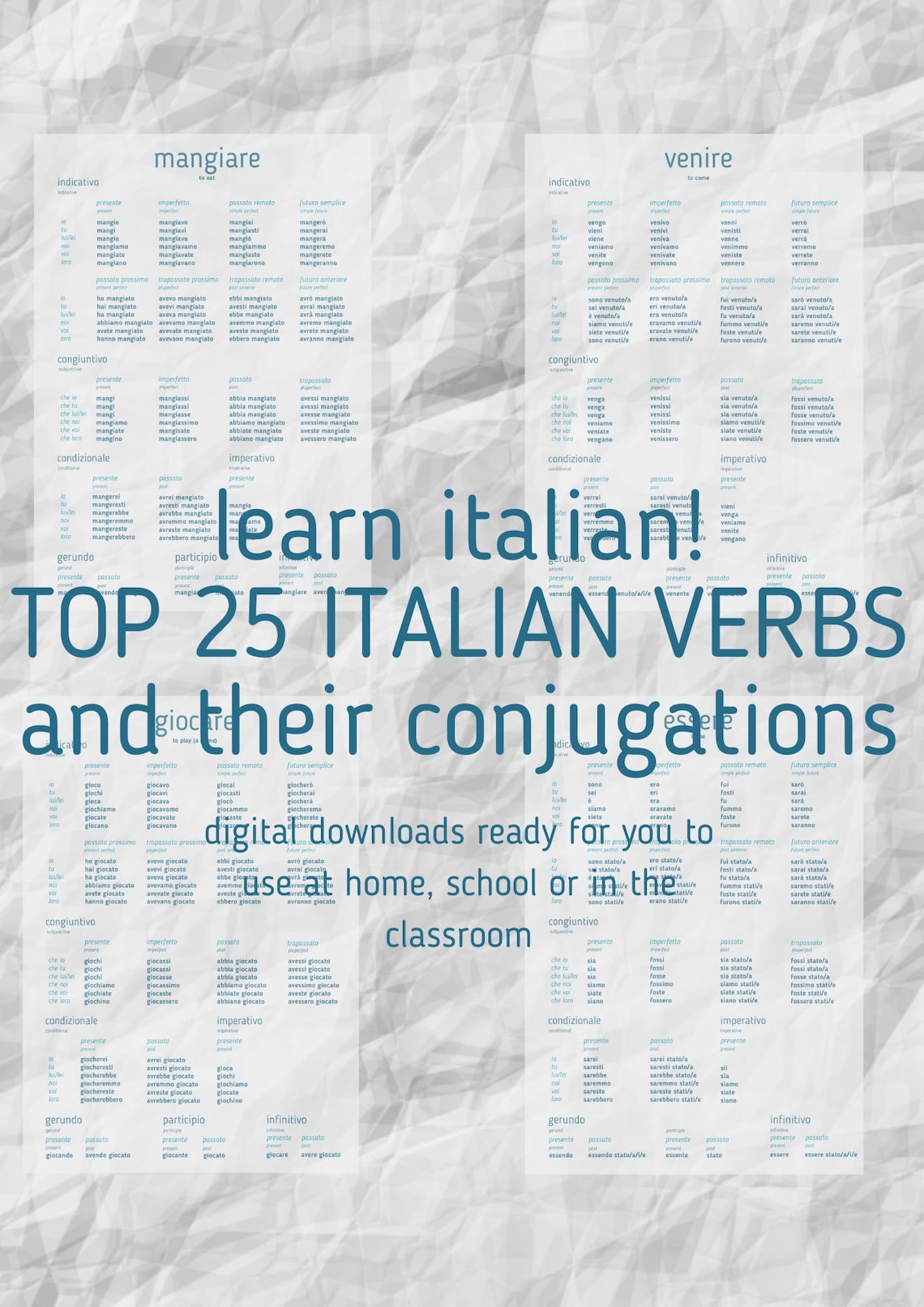25 Italian Verbs Conjugated Learn Italian Worksheet - Etsy