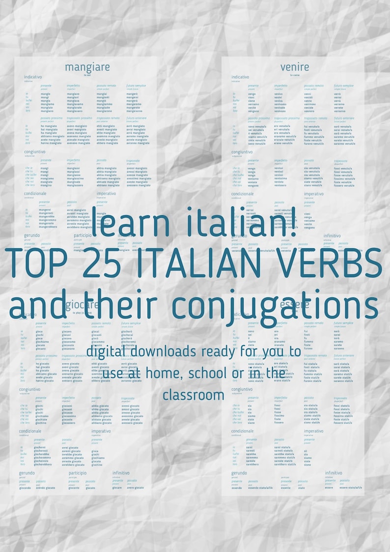 25 Italian Verbs Conjugated Learn Italian Worksheet - Etsy