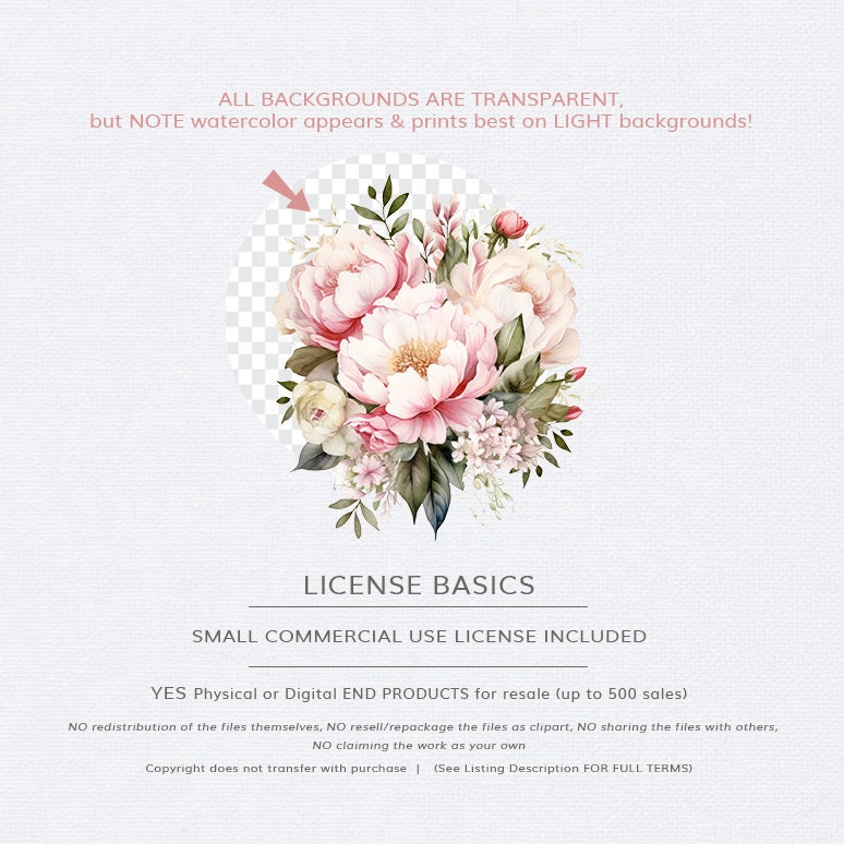 Watercolor Floral Clipart, Pink and White Flowers Clipart, Pastel Pink ...