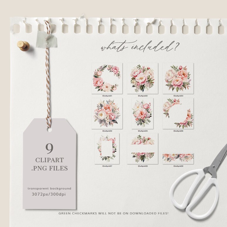 Watercolor Floral Clipart, Pink and White Flowers Clipart, Pastel Pink ...