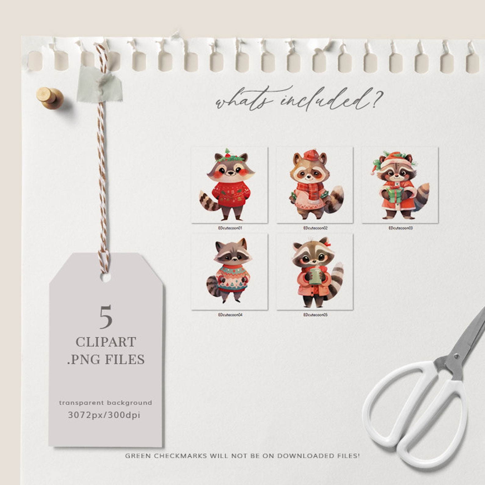 Raccoon Clipart, Christmas Raccoon Clipart, Christmas Clipart, Cute ...