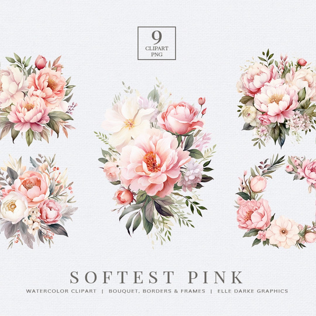 Watercolor Floral Clipart, Pink and White Flowers Clipart, Pastel Pink ...