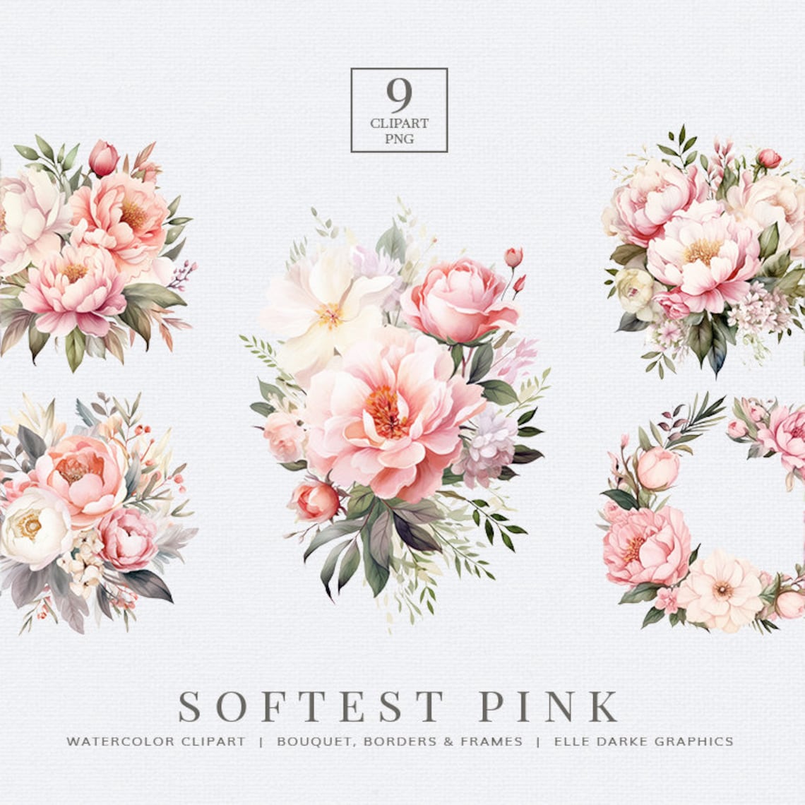 Watercolor Floral Clipart, Pink and White Flowers Clipart, Pastel Pink ...