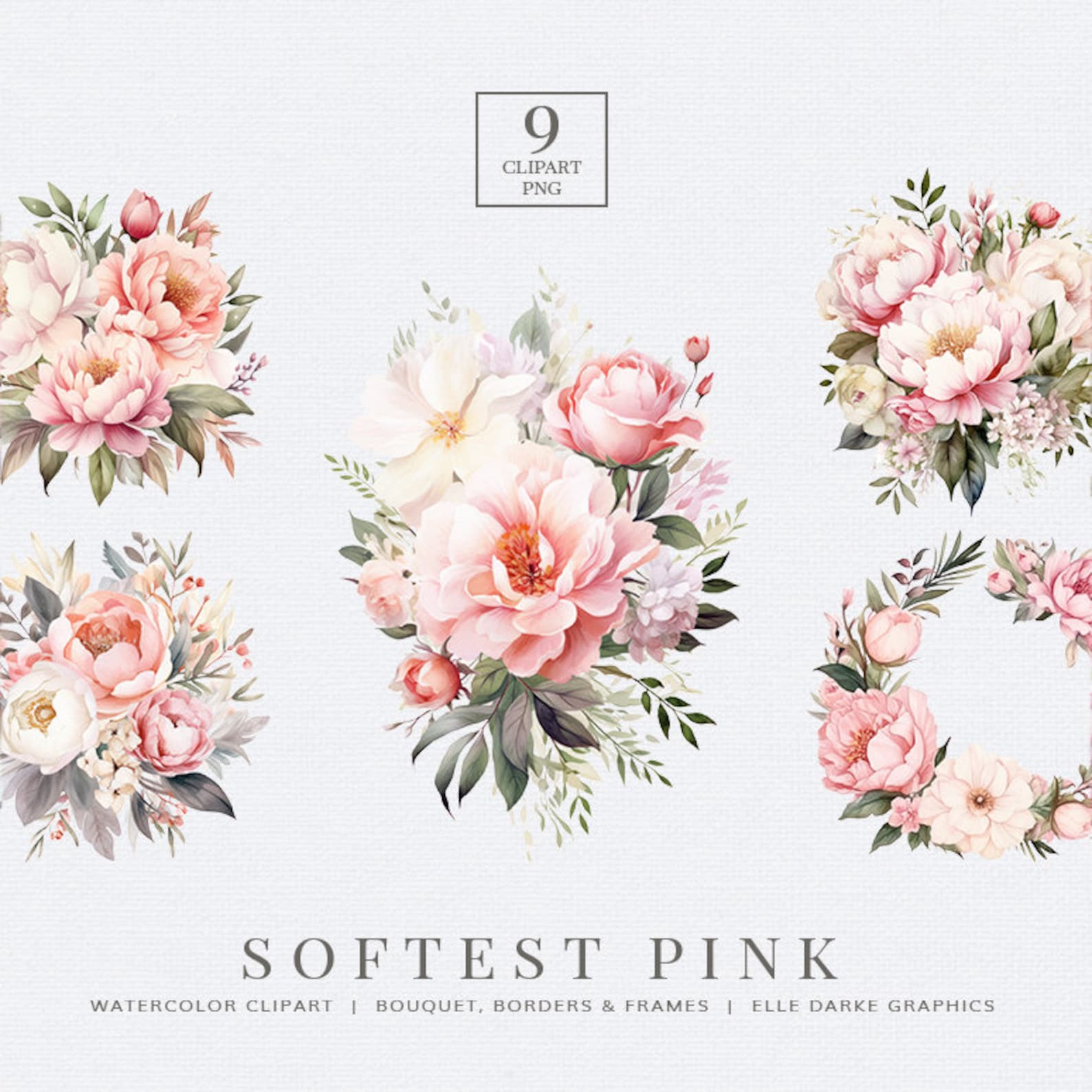 Watercolor Floral Clipart, Pink and White Flowers Clipart, Pastel Pink ...