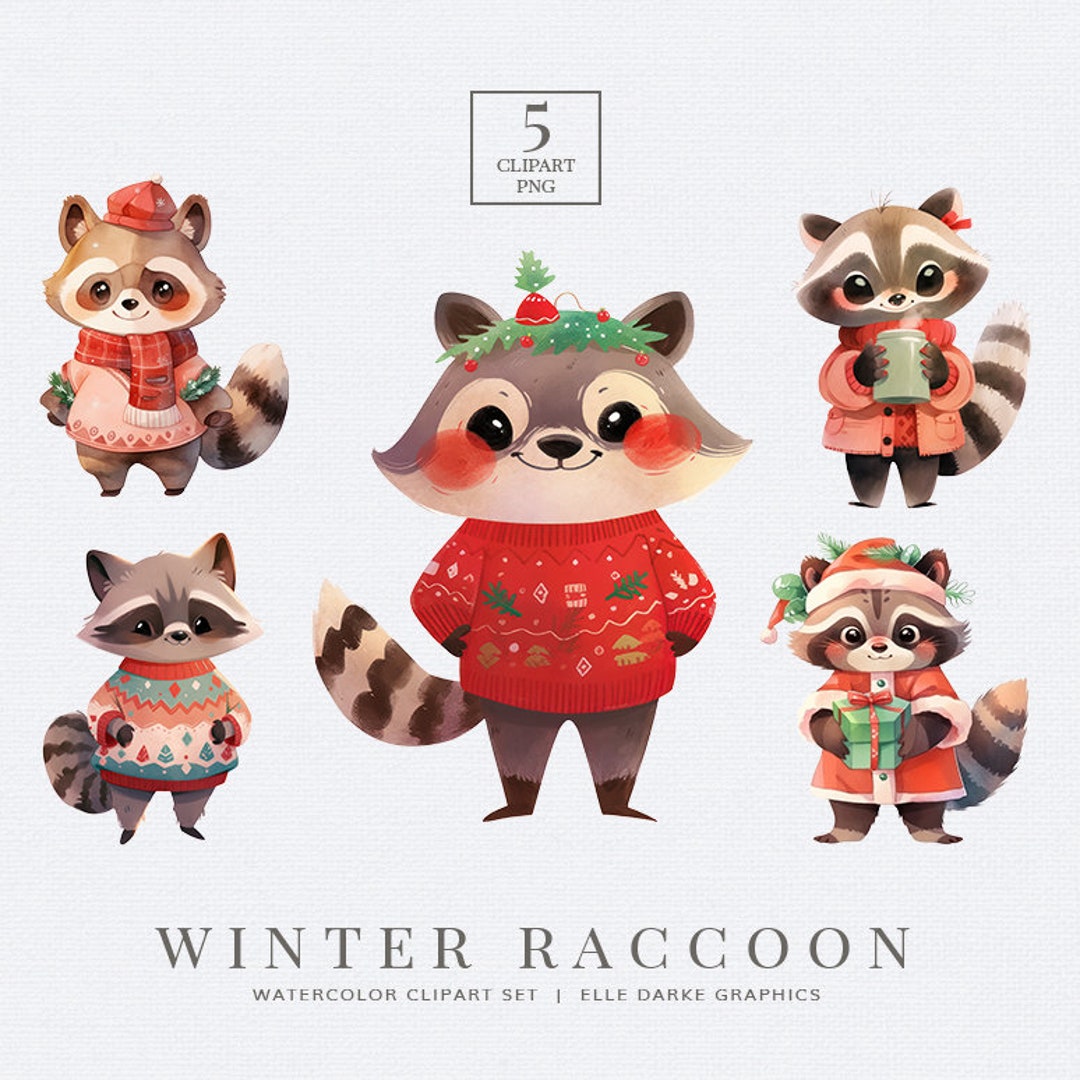 Raccoon Clipart, Christmas Raccoon Clipart, Christmas Clipart, Cute ...