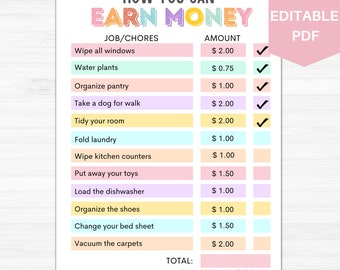 How to Earn Money Chore Chart Responsibility Chart for Kids ...