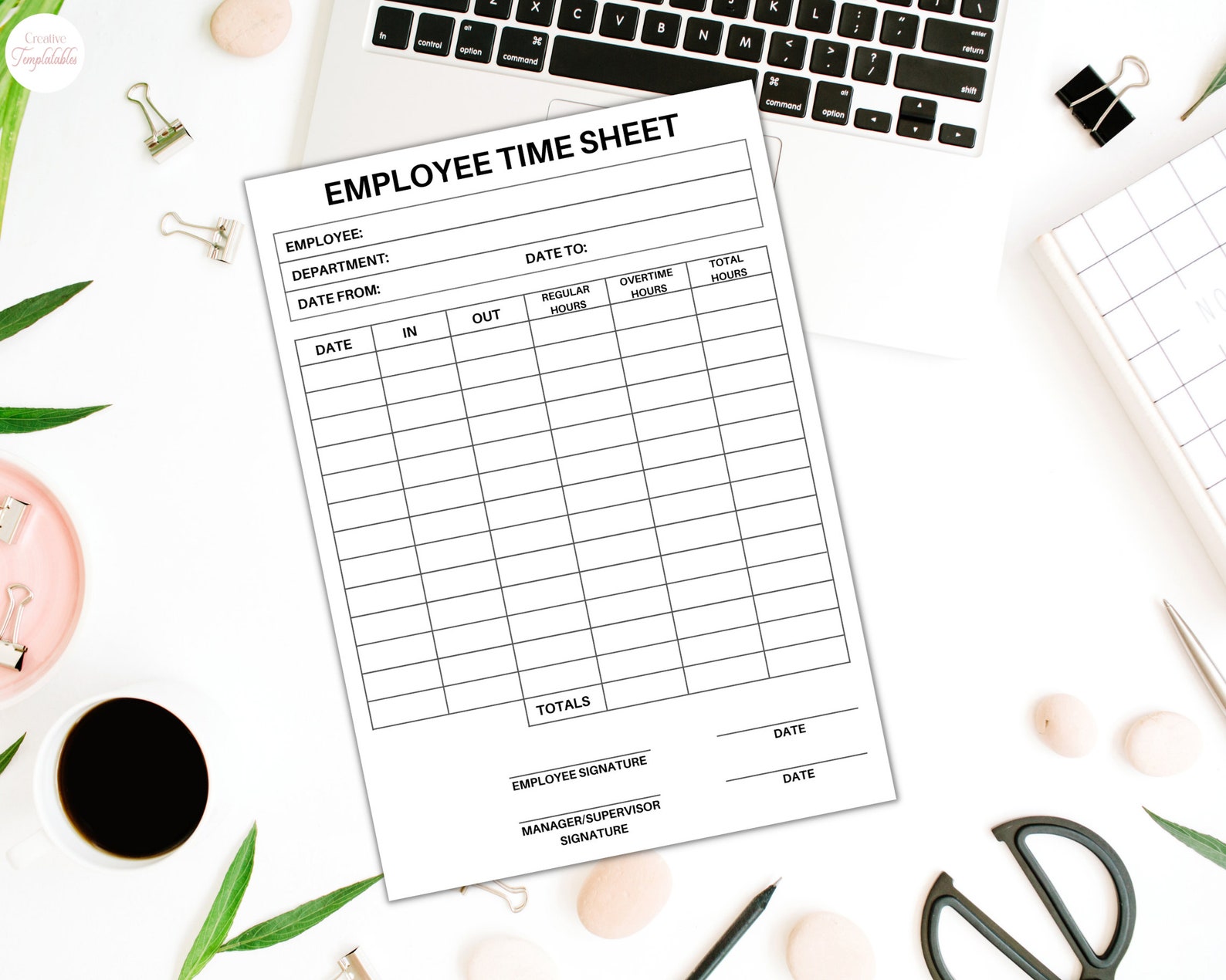 Employee Time Sheet Editable Time Keeping Log Weekly Time Tracker ...