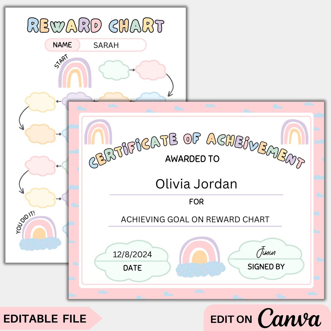 Kids Reward Certificate and Chart Good Behavior Tracking Kids Behavior ...