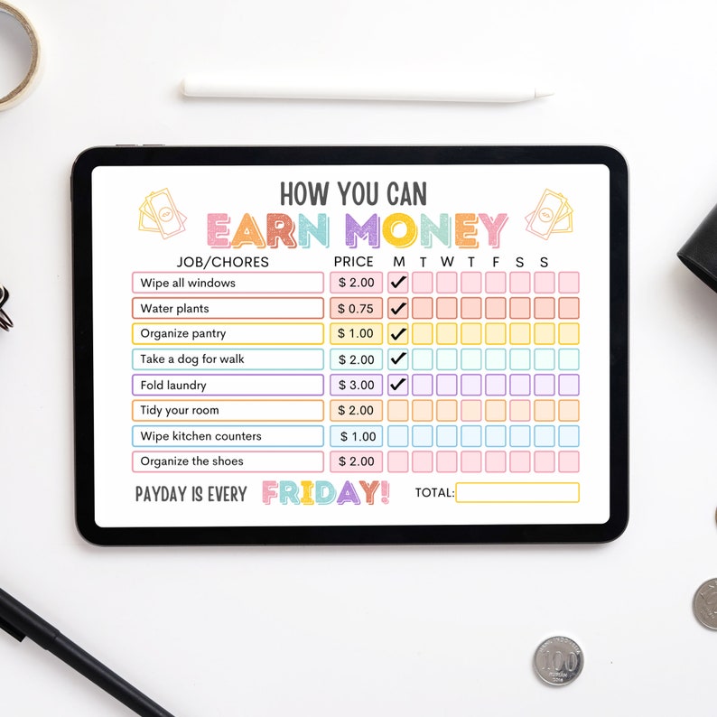 How to Earn Money Chore Chart | Editable Allowance Chore Chart for Kids ...