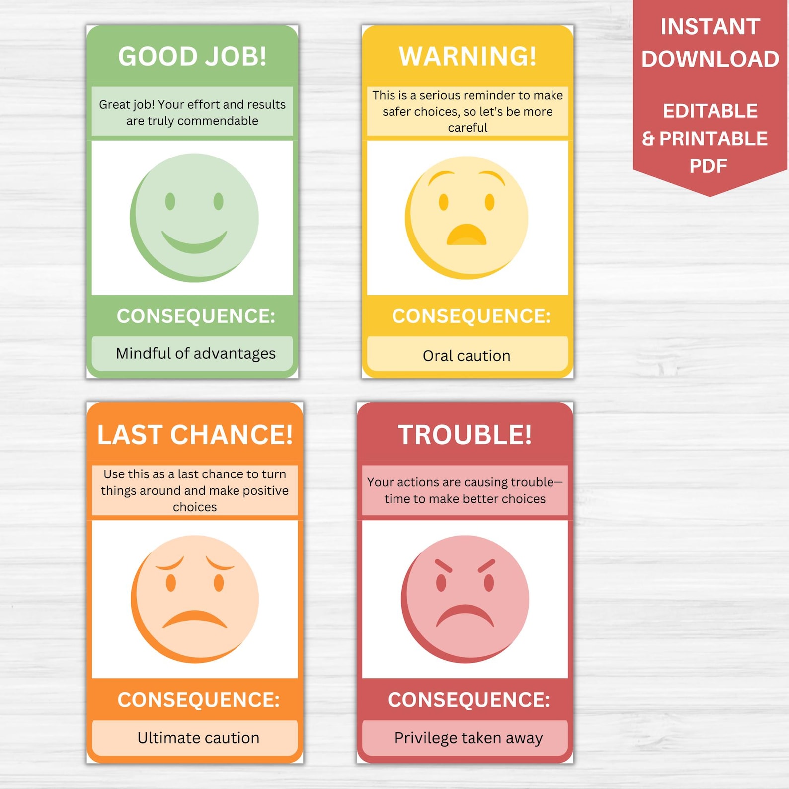 Kids Behavior Cards Editable Behavior Reward Cards Regulation Cards ...