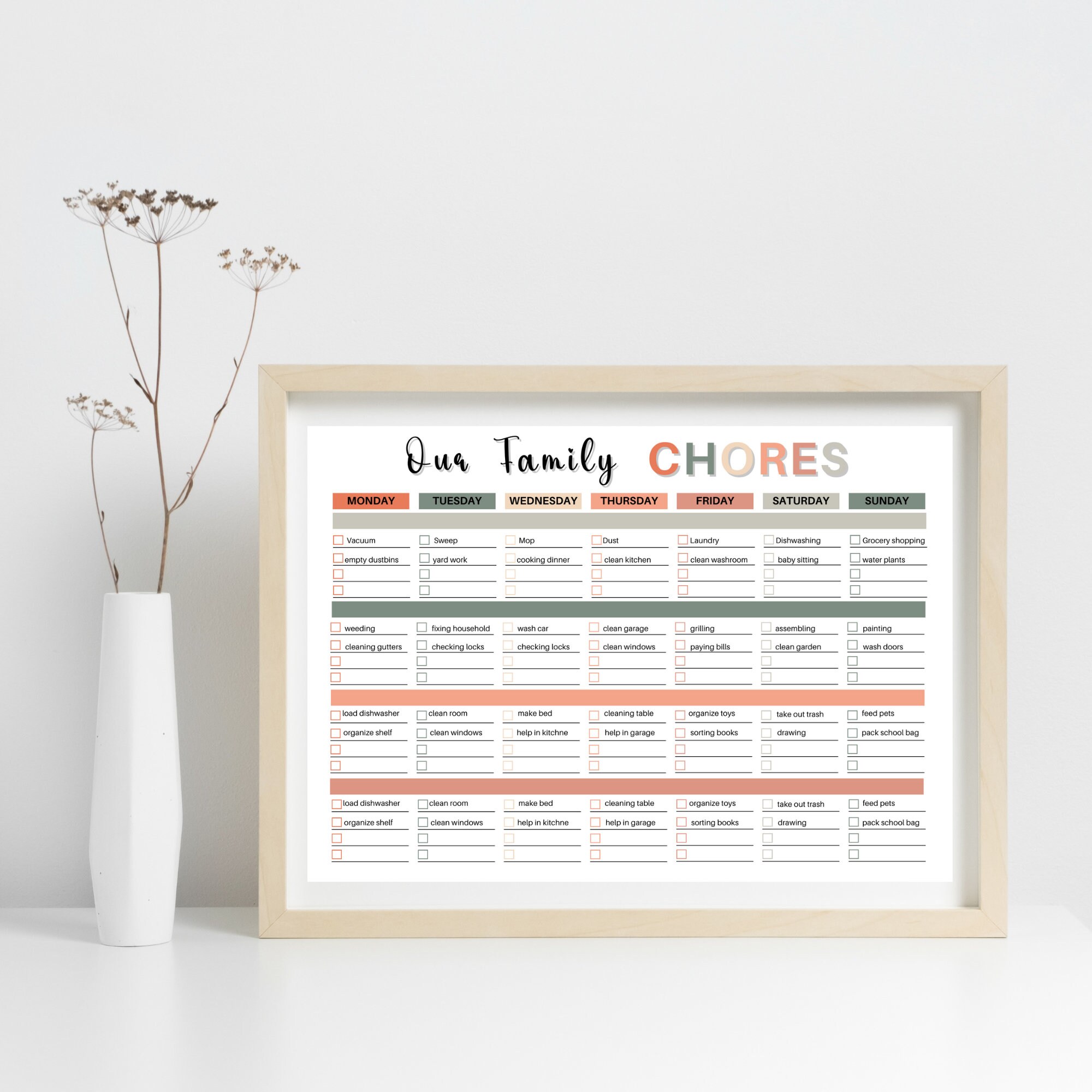 Family Chore Chart 2,3,4,5 Family Members Editable Chore Chart Family ...