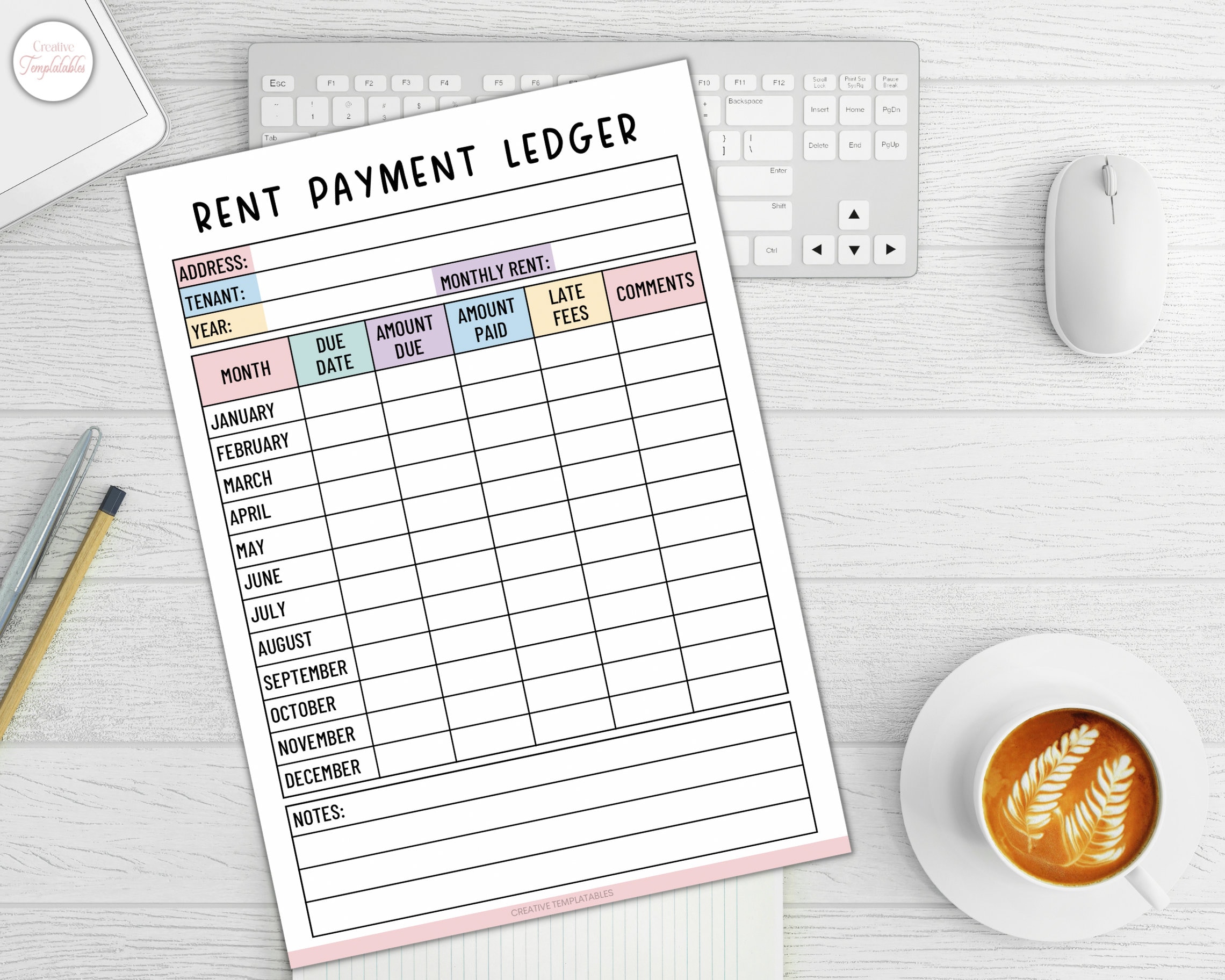 Rent Payment Ledger Template Printable | Tenant Payment Tracker ...