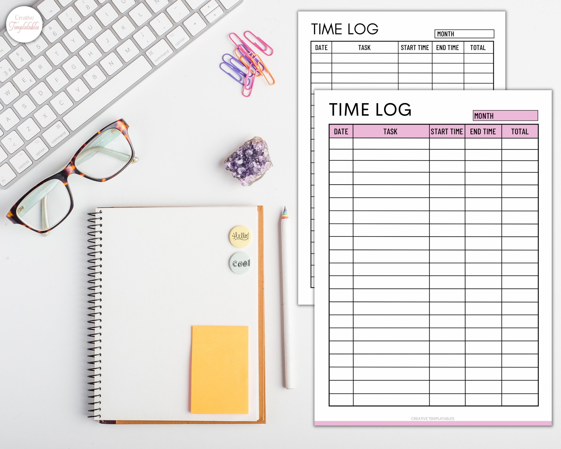 Time Log | Time Spent Tracker | Printable Time Log | Working Hours Log ...