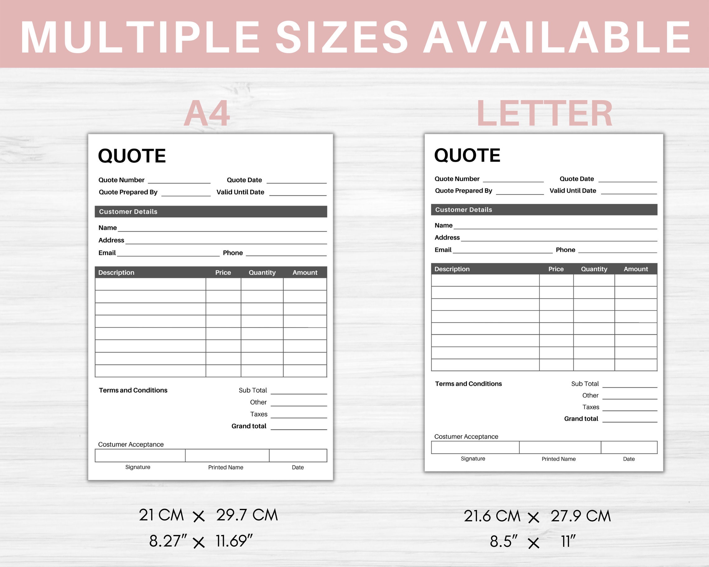 Quote Template | Editable Job Quote | Quotation Sheet | Quote Estimate ...