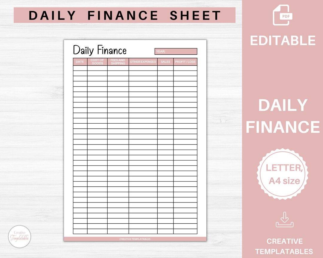 Daily Finance Tracker Finance Log Editable Expense Tracker Budget ...