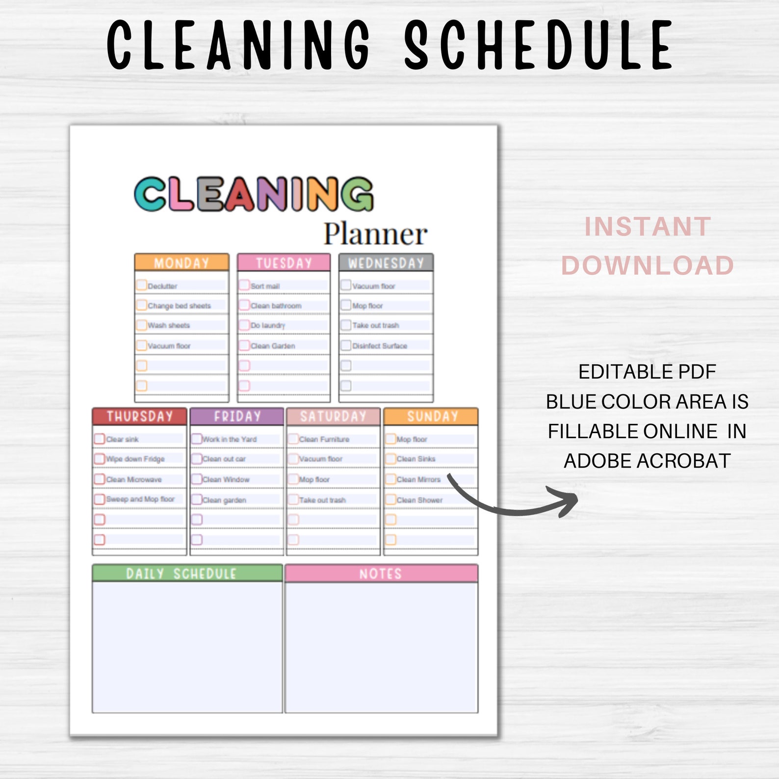 Cleaning Planner Cleaning Chore Chart Editable Cleaning - Etsy