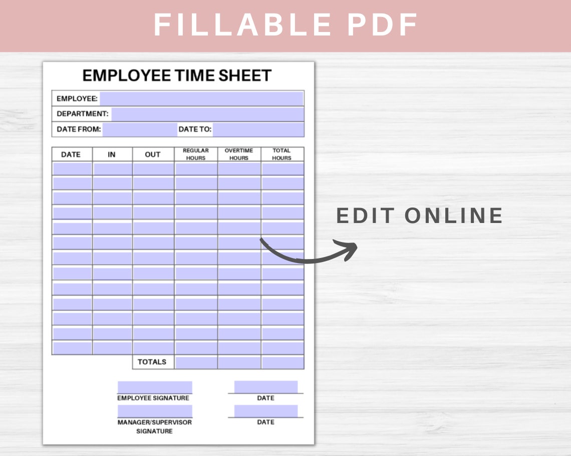 Employee Time Sheet Editable Time Keeping Log Weekly Time Tracker ...