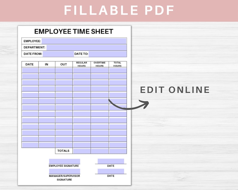 Employee Time Sheet Editable Time Keeping Log Weekly Time Tracker ...