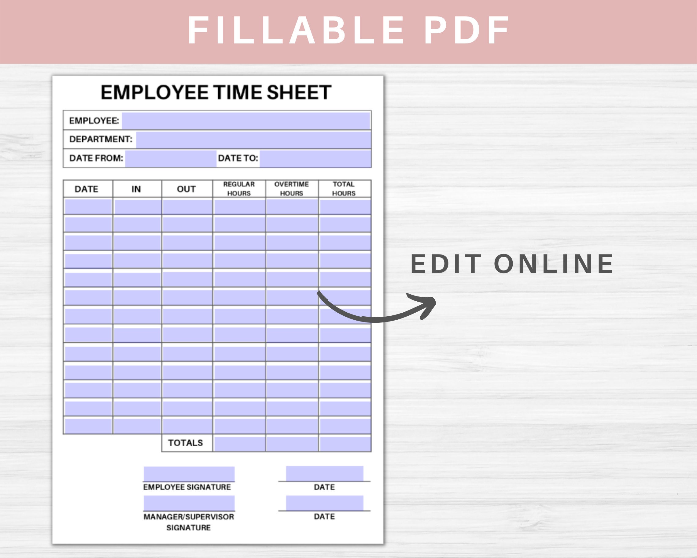 Employee Time Sheet Editable Time Keeping Log Weekly Time Tracker ...