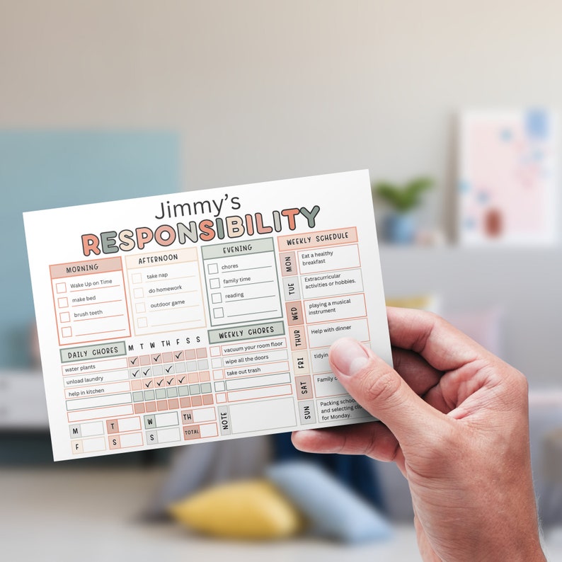 Responsibility Chore Chart for Kids Editable Chore Chart Daily Routine ...