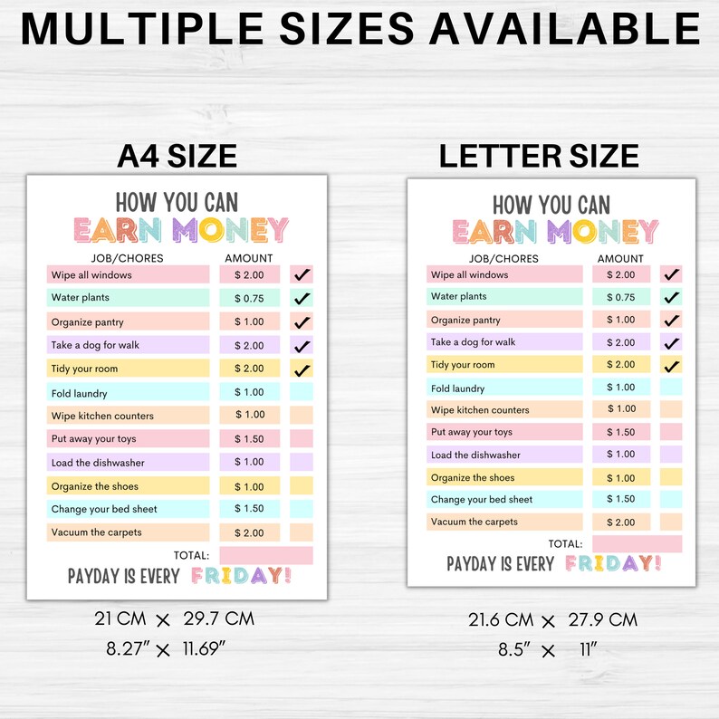 How to Earn Money Chore Chart Editable Allowance Chore Chart for Kids ...