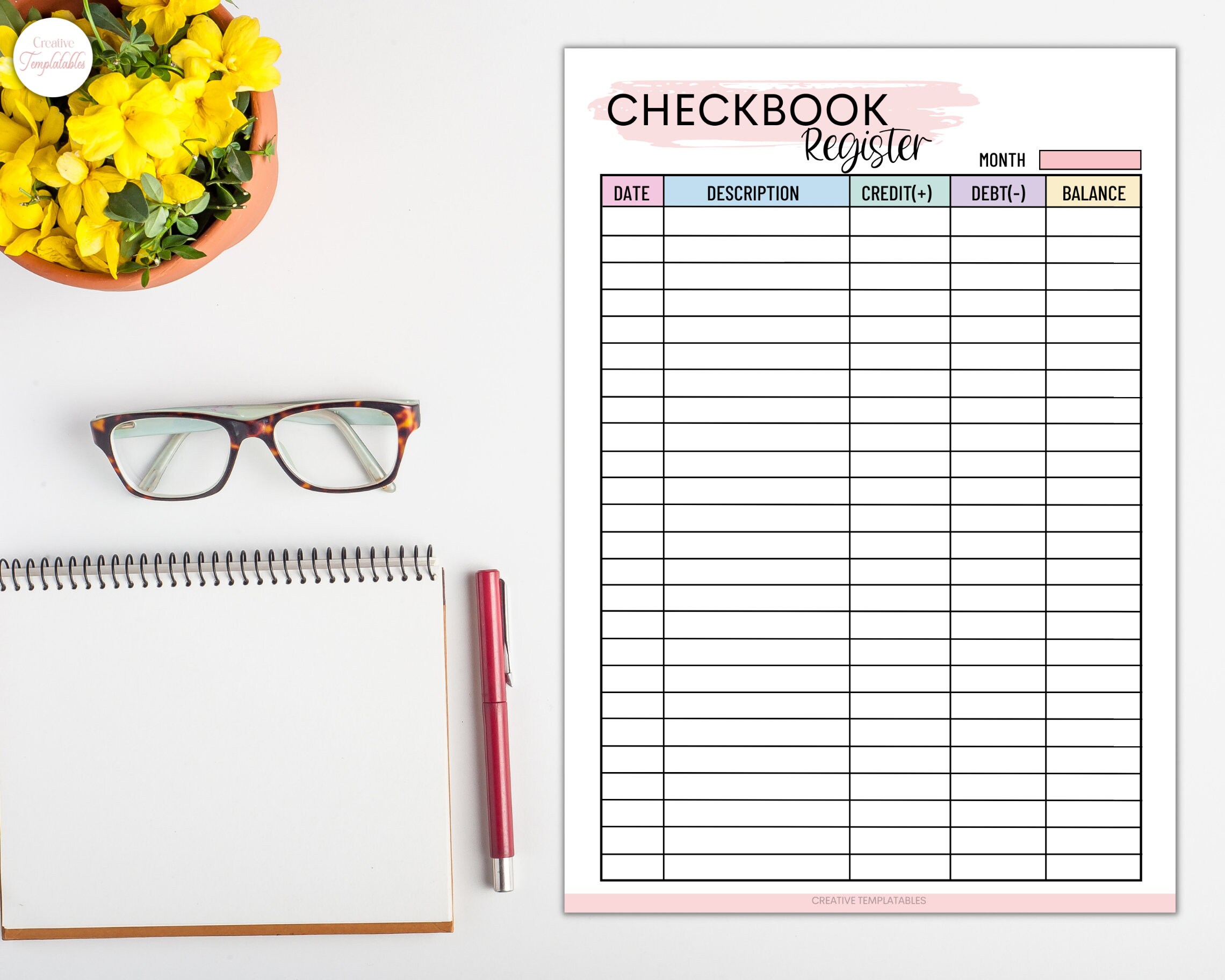 Checkbook Register Printable Check Transaction Tracker Checkbook Log ...