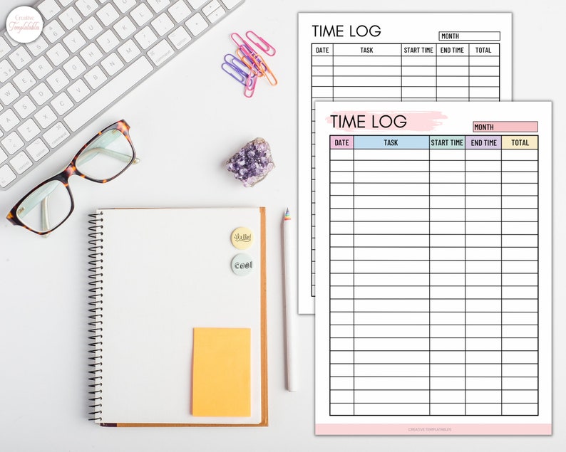 Time Log Time Spent Tracker Printable Time Log Working Hours Log ...