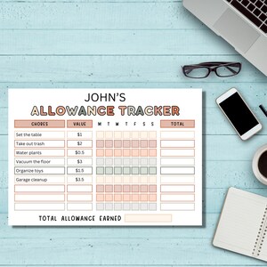 Kids Allowance Tracker Editable | Earn Money Chore Chart for Kids ...