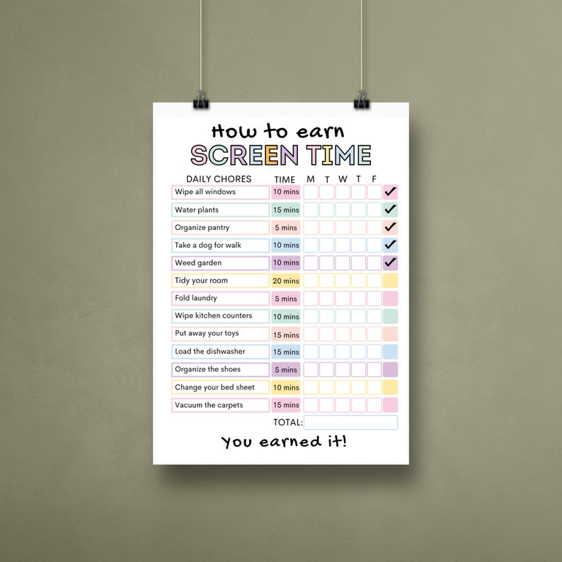 How to Earn Screen Time With Screen Bucks | Editable Allowance Chore ...