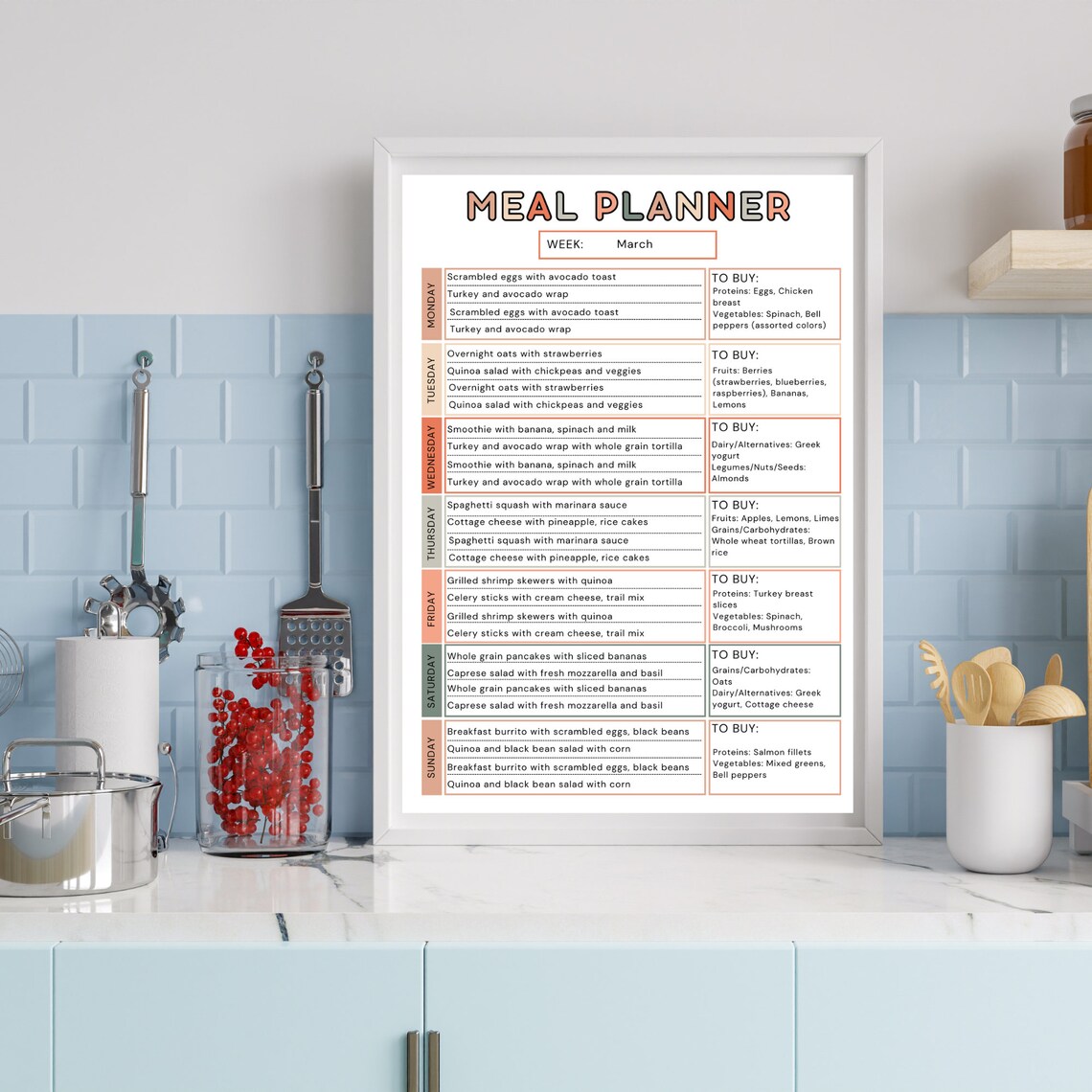 Meal Planner and Grocery List Editable Meal Planner 7 Days Menu Plan ...