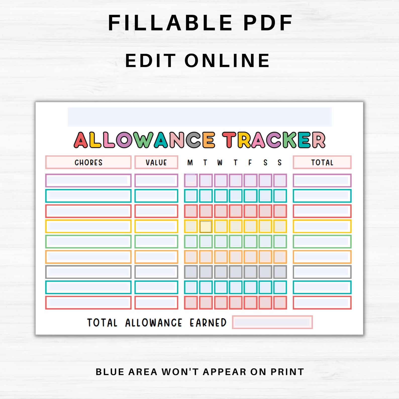 Kids Allowance Tracker Editable | Earn Money Chore Chart for Kids ...