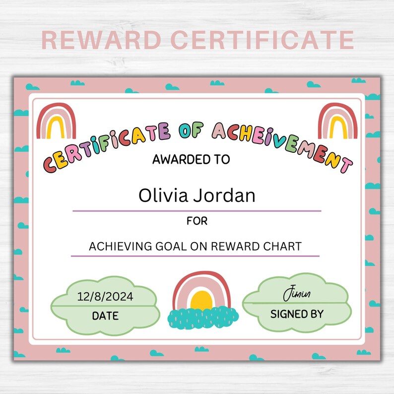 Kids Reward Certificate and Chart Good Behavior Tracking Kids Behavior ...