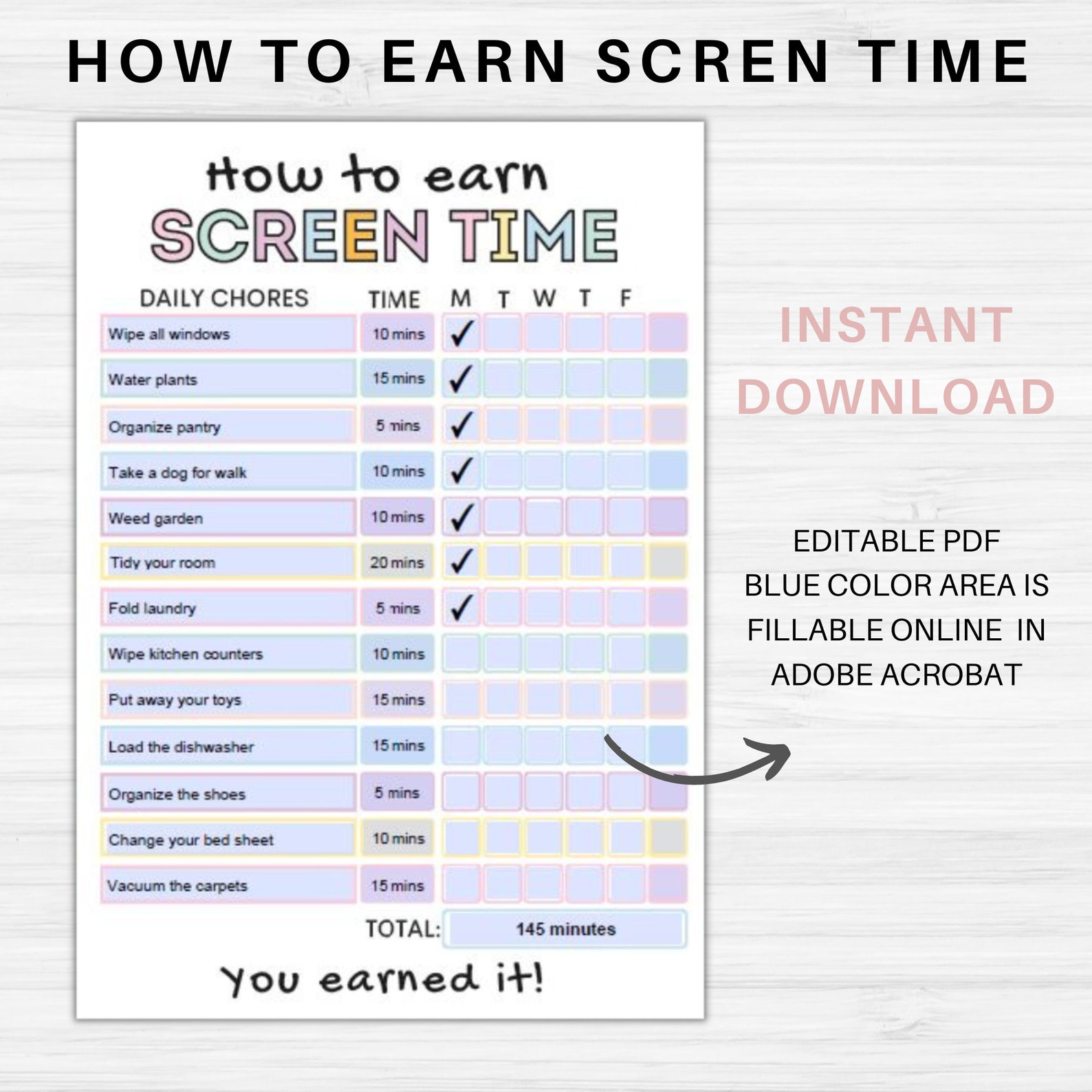 How to Earn Screen Time With Screen Bucks | Editable Allowance Chore ...