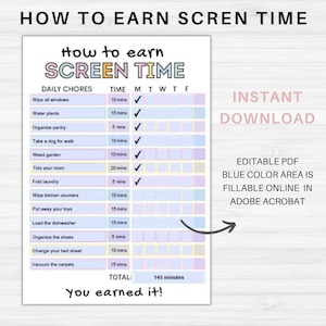 How to Earn Screen Time With Screen Bucks | Editable Allowance Chore ...