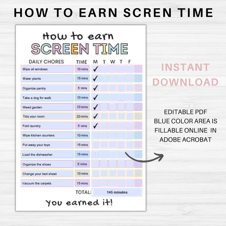 How to Earn Screen Time With Screen Bucks | Editable Allowance Chore ...