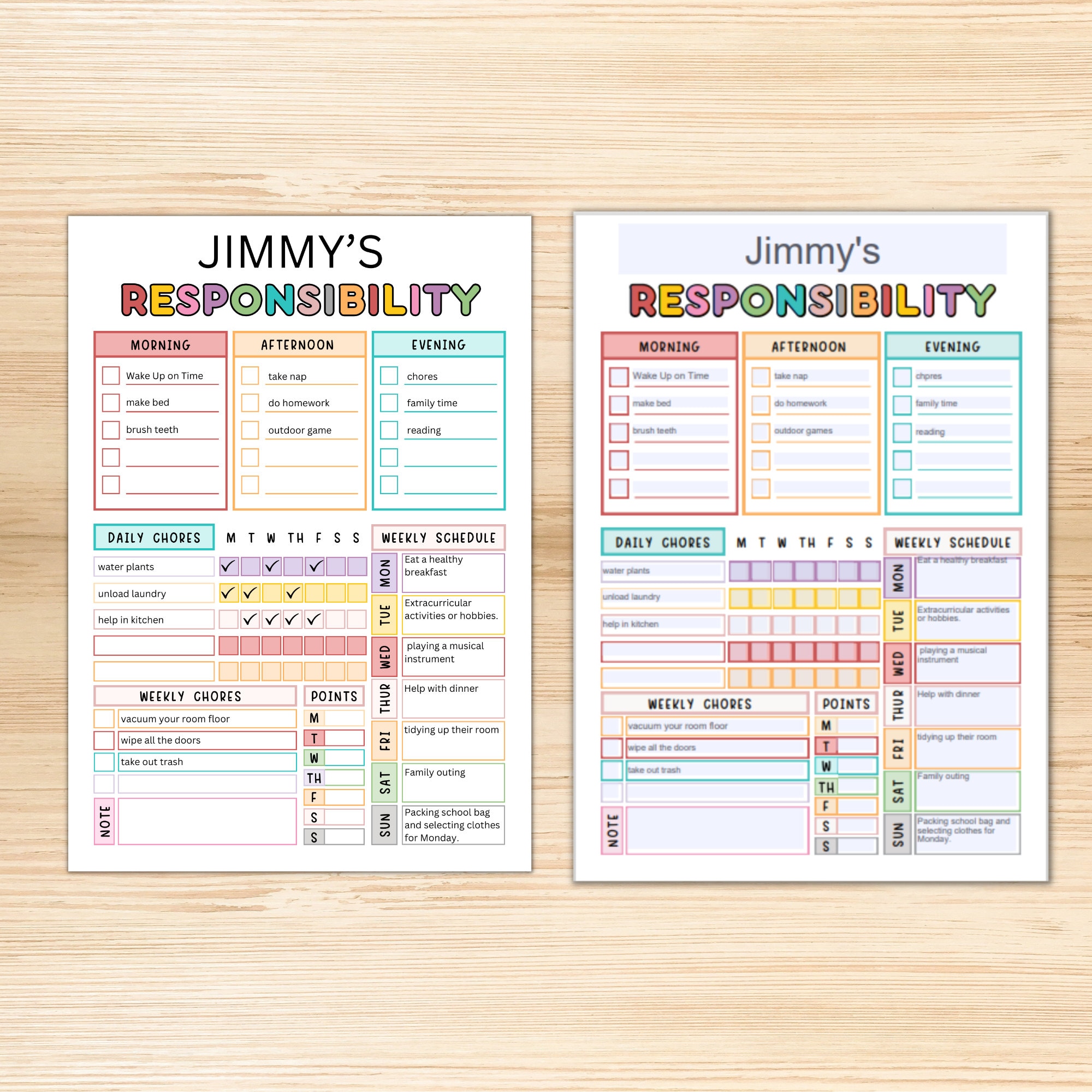 Responsibility Chore Chart for Kids Editable Chore Chart - Etsy