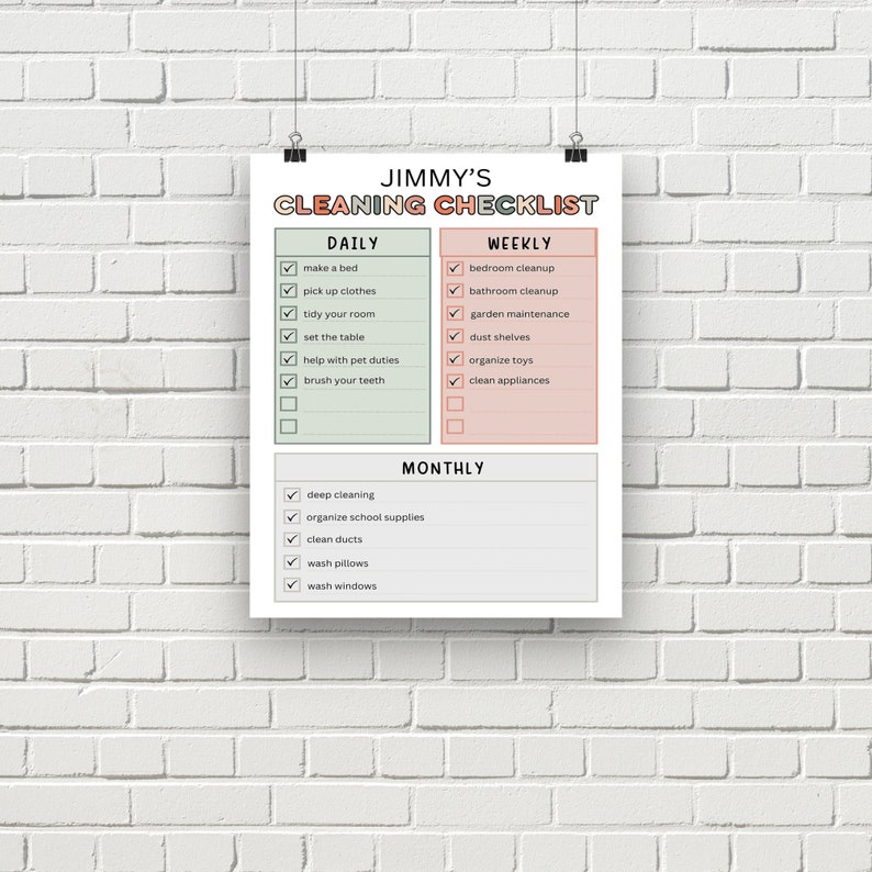 Cleaning Planner Kids Chore Chart Editable Cleaning - Etsy