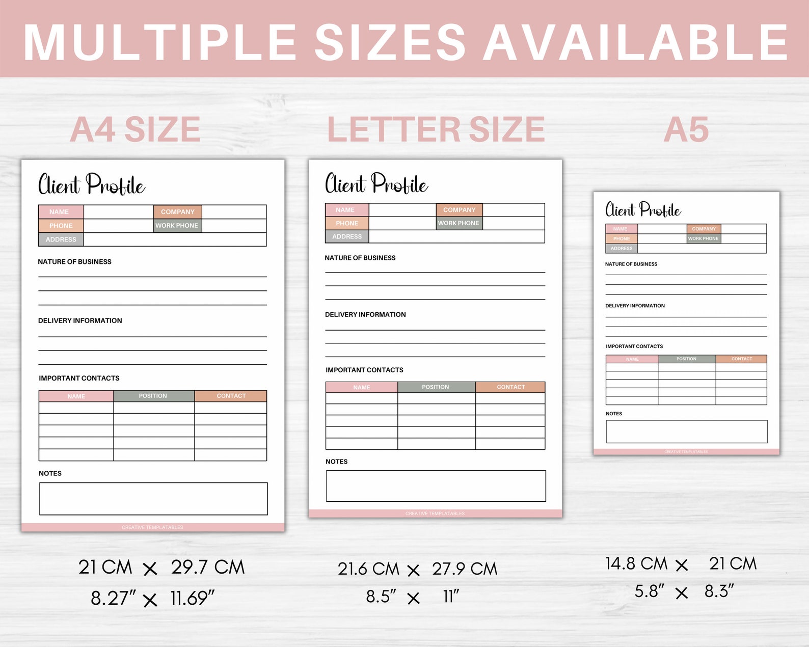 Client Profile Template | Printable Customer Profile Tracker | Client ...
