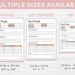 Client Profile Template | Printable Customer Profile Tracker | Client ...