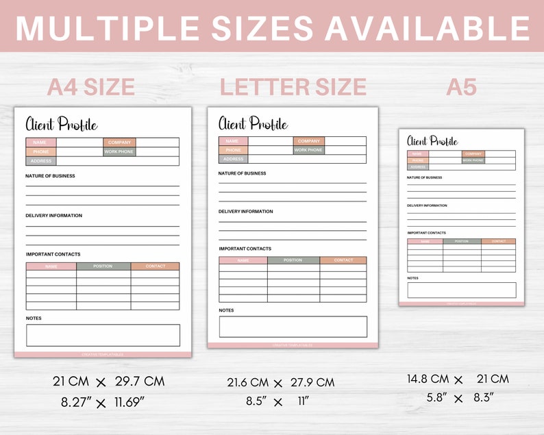 Client Profile Template | Printable Customer Profile Tracker | Client ...