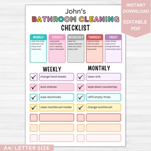 Cleaning Planner Kids Chore Chart Editable Bathroom Cleaning Schedule ...