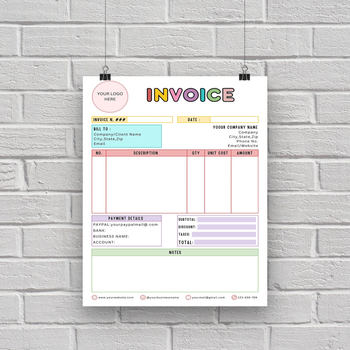 Invoice Template Editable Business Invoice Log Billing Template Receipt ...