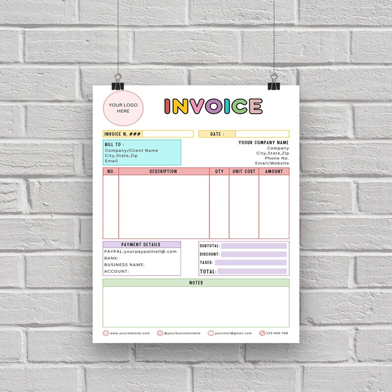 Invoice Template Editable Business Invoice Log Billing Template Receipt ...