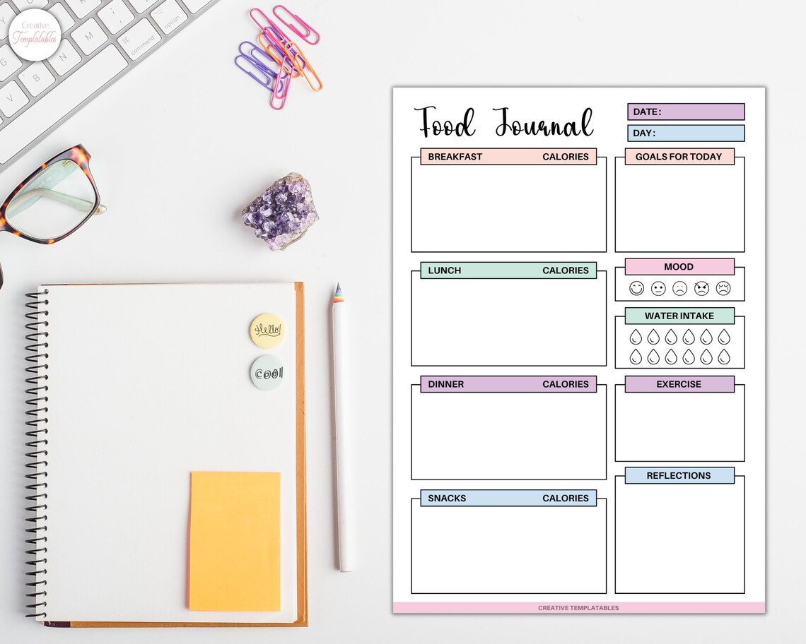 Food Journal Printable Food Diary Meal Journal Meal Tracker Daily Food ...
