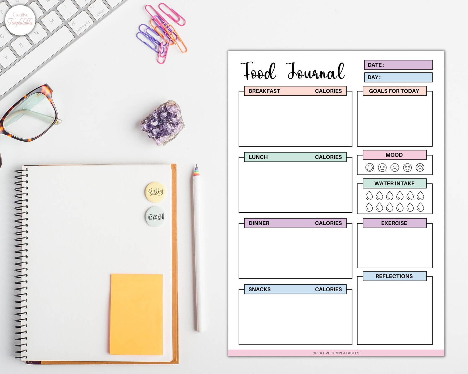 Food Journal Printable Food Diary Meal Journal Meal Tracker Daily Food ...