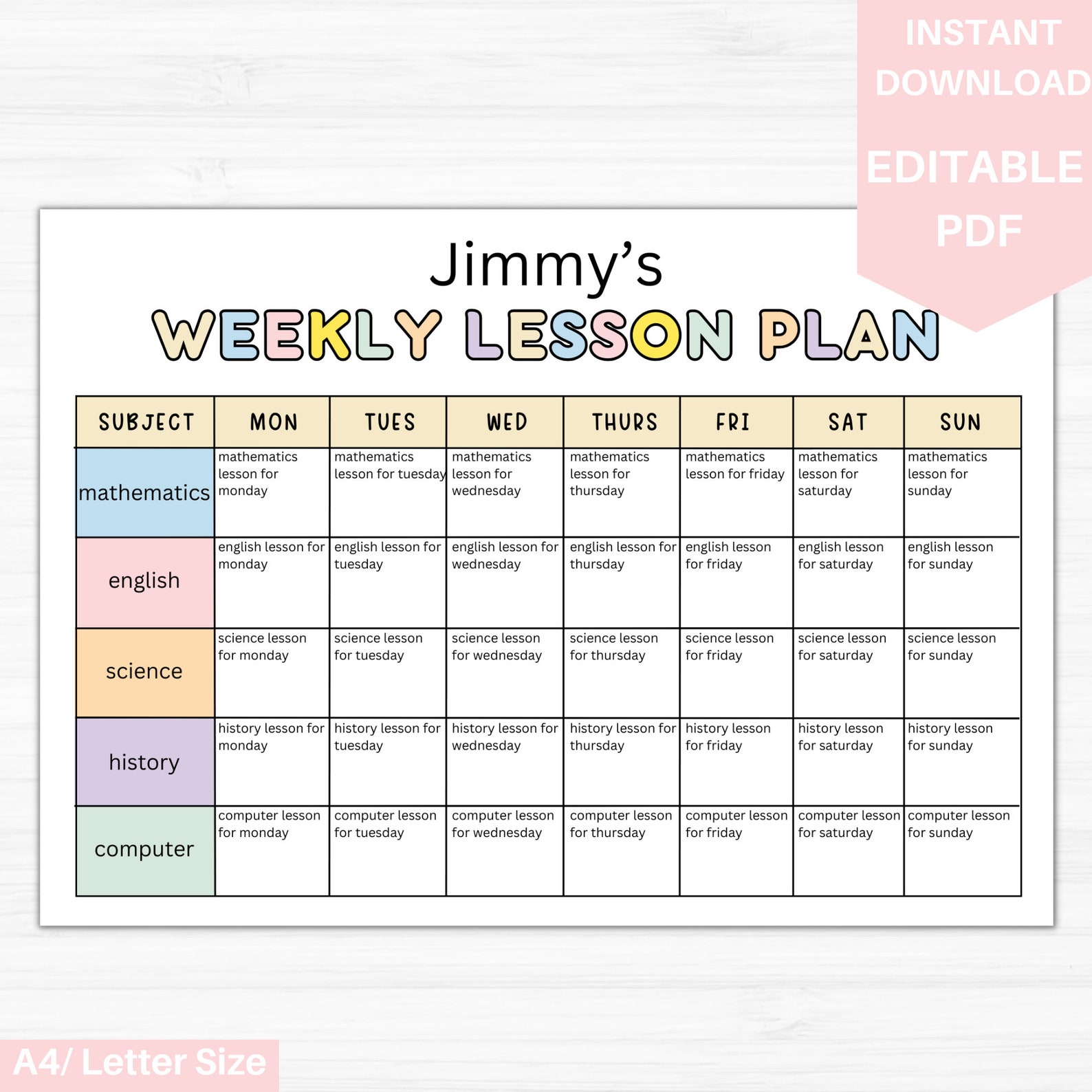 Weekly Lesson Plan Editable | Lesson Planner | Homeschool Teacher ...