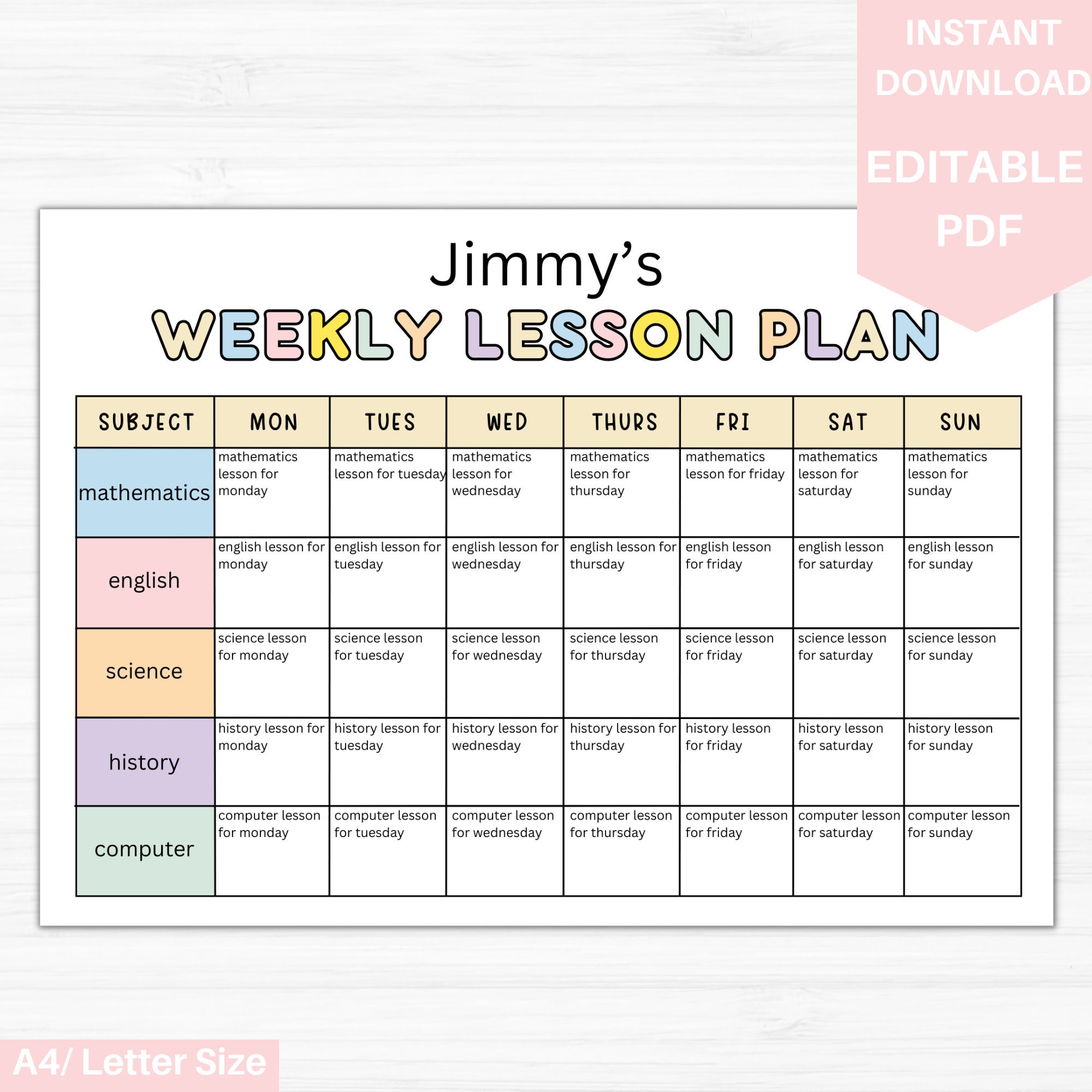 Weekly Lesson Plan Editable | Lesson Planner | Homeschool Teacher ...